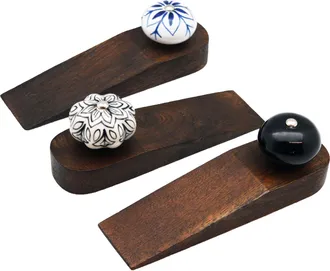 Nicola Spring Holztürstopps - Schwarze Blume - 3 Packung