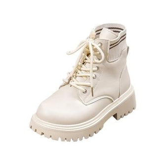 Generic Bottines pour femme avec col tricot&eacute; - Style d&eacute;contract&eacute; - Bout rond - Talon bas et &eacute;pais - Confortables - Noir et blanc, blanc, 39.5 EU