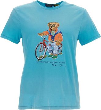Polo Ralph Lauren Homme, Tops, Bleu, Taille: M T-shirt imprim&eacute; &agrave; col rond