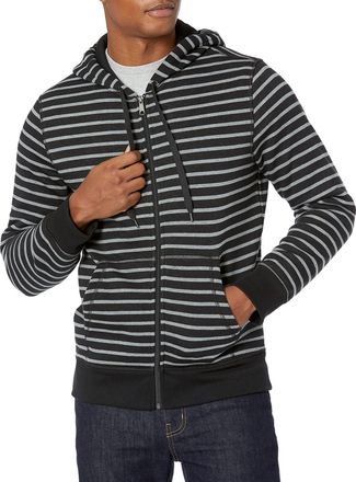 Amazon Essentials Herren Fleece-Kapuzenpulli mit durchgehendem Reißverschluss (erhältlich in den Größen Big & Tall), Schwarz Grau Streifen, XL