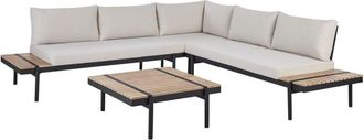 Beliani Garten Ecksofa mit Tisch 5-Sitzer BELLARIVA Eukalyptusholz Cremewei&szlig;