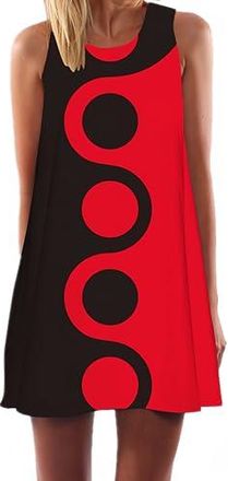Ocean Plus Damen Ärmelloses Minikleid Digitaldruck Strandkleid Sommerkleid Tank Tops Rundhals Kurz A-Line Hemdkleid Blusekleid (XXL (EU 42-44), Points Noirs et R