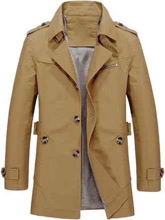 Generic Veste en coton &agrave; simple boutonnage pour homme - Coupe-vent - Col crant&eacute; - Trench d&eacute;contract&eacute; - Pour homme, kaki, XXL