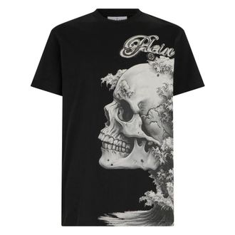 Philipp Plein Rundhals-T-Shirt Ceramic Skull - - Tops - Herren - Schwarzk - XS