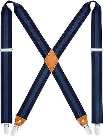 Hisdern Bretelles pour hommes avec 4 clips tres forts Jarretelles robustes Porte-jarretelle ajustable Rayures Bleues
