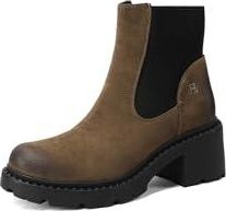 Queen Helena Bottines Chelsea Bottes à talons bas femmes X33-87, Kaki, 36 EU