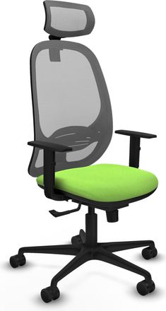 Piqueras y Crespo B&uuml;rostuhl, verstellbare R&uuml;ckenlehne, mit 1D-Armlehnen, h&ouml;henverstellbare Lendenwirbelst&uuml;tze und Kopfteil, h&ouml;henverstellbar und neigbar, Grau/Pistazie