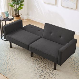 Merax Schlafsofa 2-Sitzer Sofa mit Schlaffunktion, Klappsofa mit unabh&auml;ngig verstellbaren Doppelr&uuml;ckenlehnen - Sofabett aus Baumwoll-Leinen-Stoff, f&uuml;r Wohnz