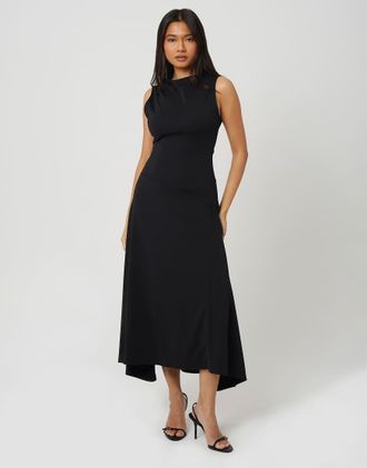 Brave Soul Robe longue en jersey &agrave; col montant et ourlet asym&eacute;trique - Noir