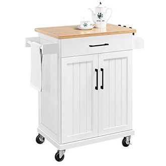 Yaheetech Desserte Cuisine à roulettes avec 1 Tiroir/Armoire avec Etagère Réglable/Porte Serviette/Meuble Cuisine 60 × 40 × 88,5 cm Blanc