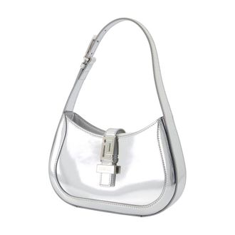 Versace Womens Metallic Calfskin Shoulder Bag Silver