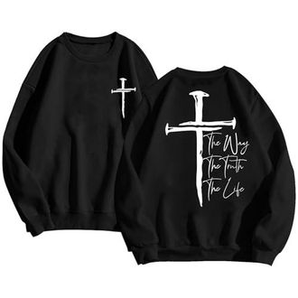 Generic Pull chr&eacute;tien pour homme surdimensionn&eacute; unisexe avec poches, imprim&eacute; lettres, religieux, manches longues, pull confortable, tendance, d&eacute;contract&eacute;, pol