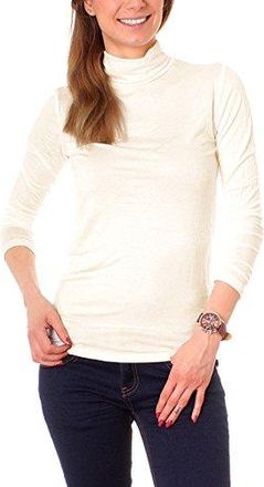 Easy Young Fashion T-shirt basique &agrave; manches longues et col roul&eacute; pour femme, ivoire
