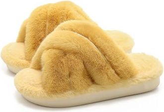 Generic Pantoufles dhiver floues &agrave; Bandes crois&eacute;es pour Femmes, Chaussures dint&eacute;rieur et dext&eacute;rieur rembourr&eacute;es en Mousse &agrave; m&eacute;moire de Forme, Diapositives &agrave; P