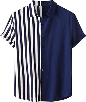 Generic Chemise d&eacute;contract&eacute;e &agrave; manches courtes pour hommes : chemise d&eacute;t&eacute; patchwork chemise de plage avec bouton t-shirt cardigan t-shirts respirants t-shirts
