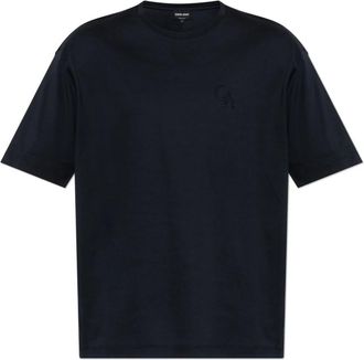 Giorgio Armani Homme, Tops, Bleu, Taille: XL T-shirt avec logo brod&eacute;