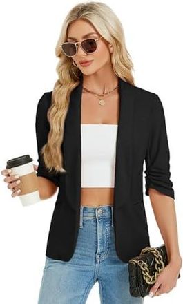 KOJOOIN Blazer pour femme, décontracté, élégant, ouvert sur le devant, veste blazer daffaires (emballage réutilisable), Noir, S