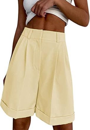 Generic Short habillé décontracté pour femme - Jupe large - Short daffaires court et élégant - Bermuda taille haute - Longueur genou - Short dété confortable 