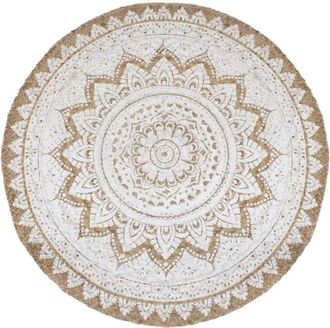 vidaXL Tapis de sol Jute tress&eacute;e imprim&eacute;e 210 cm Rond