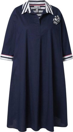 Ulla Popken Midikleid Jerseykleid Streifen A-Linie V-Ausschnitt 3/4-Arm