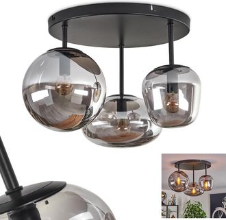 HOFSTEIN Deckenleuchte Zernez, Deckenlampe aus Metall/Glas in Schwarz/Rauchfarben, Leuchte im modernen Industrial-Design mit Schirmen aus Glas (Ø 19,5 cm; 22 c