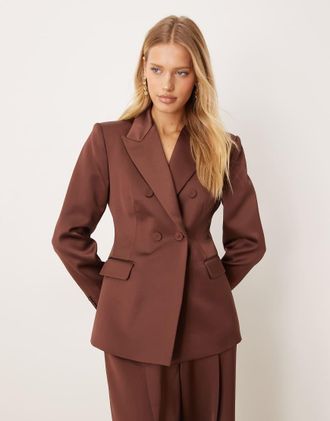 Mango Gilda - Blazer habillé densemble en satin - Marron-Brown