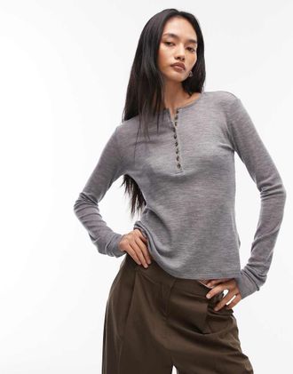 & Other Stories Weiches Henley-Oberteil aus Strick in Grau meliert