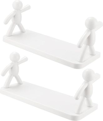 NUOBESTY BIUDECO 2 Stück Kleine Wandregale in Weiß Schwebende Platzsparende Badezimmerregale mit Haken Dekorative Wandablagen für Schlafzimmer Küche Praktische