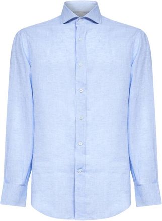 Brunello Cucinelli Homme, Chemises, Bleu, Taille: 2XL Spread-Collar Linen Shirt