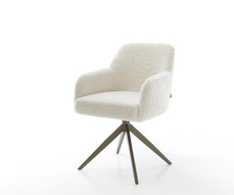 DELIFE Drehstuhl Greg-Flex Teddystoff Beige Kreuzgestell breit Effektfinish Titan 360&deg; drehbar Wippfunktion Taschenfederkern, Esszimmerst&uuml;hle