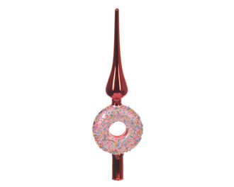 Kaemingk Christbaumspitze Glas Donut 31cm hoch - mundgeblasene Baumspitze Weihnachtsbaumspitze - Christbaumschmuck & Weihnachtsbaumschmuck - Rot Rosa