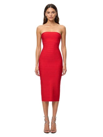H&eacute;rve L&eacute;ger Womens Midi Dress Cassidy Red