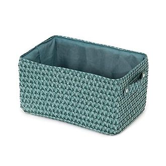 Compactor Panier de Rangement Rectangulaire avec Poign&eacute;e R&eacute;tractable, Renforc&eacute; avec du Carton, Vert avec Doublure Int&eacute;rieure Assortie, Gamme Lilou, 23 x 15 x H.