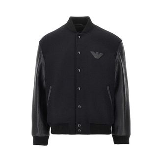 Emporio Armani Wool bomber jacket with leather sleeves Man 48