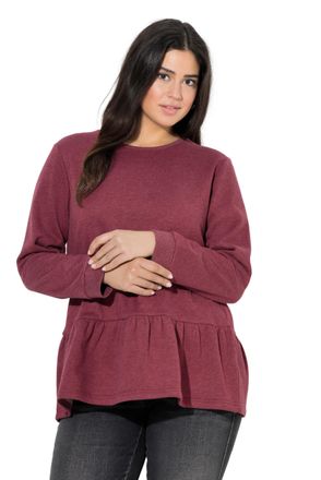 Ulla Popken Damen gro&szlig;e Gr&ouml;&szlig;en &Uuml;bergr&ouml;&szlig;en Plus Size Sweatshirt, Volantsaum, A-Linie, Rundhals, Langarm dunkel kirschrot 42+ 842257349-42+