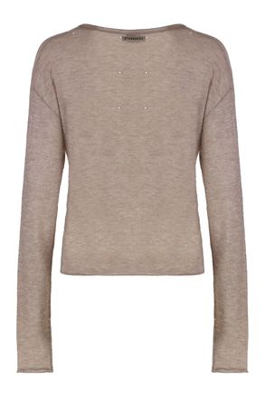 Pinko Womens Salomone Long-Sleeve Sequin Top Beige Wool Tops