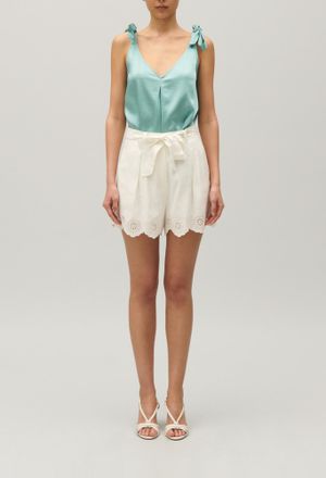 Claudie Pierlot Short taille haute broderie écru