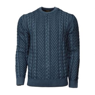 Ferrante Rundhals-Zopfmusterpullover - - Knitwear - Herren - Blau - XL