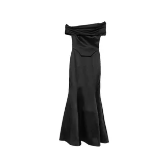 Solace London Off-shoulder Satin-finish Maxi Dress