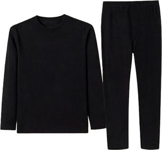 Generic Chemise de nuit &agrave; manches courtes en soie pour femme - Haut et pantalon - Pyjama dhiver sexy pour femme, Noir, XXL