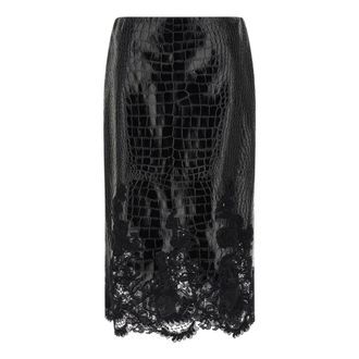 Ermanno Scervino Femme, Jupes, Noir, Taille: 38 FR Jupe Midi en Cuir de Veau Imprim&eacute; Crocodile