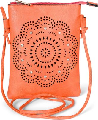 styleBREAKER Umh&auml;ngetasche Mini Umh&auml;ngetasche Blumen Cutout und Strass