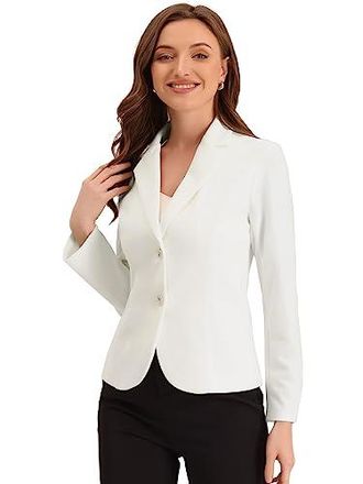 Allegra K Blazer Femme de Business &agrave; Col Revers Veste de Costume &agrave; Manches Longues Blanc S