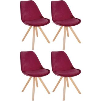 Clp Lot de 4 chaises de salle &agrave; manger Sofia en velours Pieds en bois Bordeaux Nature (carr&eacute;)