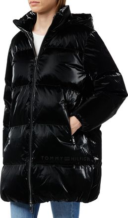 Tommy Hilfiger Damen Metalic Daunenmantel, Schwarz, L