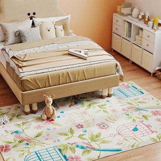 HOMCOM Teppich Maschinenwaschbarer Wohnzimmerteppich Rutschfester Fl&auml;chenteppich f&uuml;r Schlafzimmer, Wohnzimmer, Esszimer, Outdoor, 200 x 140 cm, Cremewei&szlig;+Ros