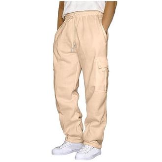 Generic Pantalon de jogging cargo pour homme - Coupe droite - Coupe ample - Cordon de serrage - Ourlet ouvert - Taille &eacute;lastique - Pantalon de surv&ecirc;tement sol