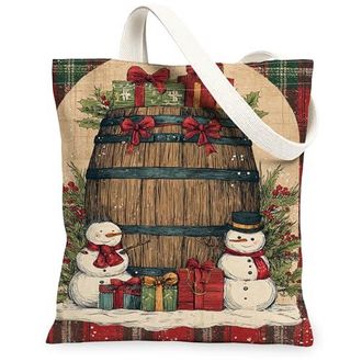 Generic Sacs fourre-tout en toile motif bonhomme de neige de No&euml;l, sacs d&eacute;picerie r&eacute;utilisables, l&eacute;gers et lavables pour voyage, pique-nique, 33 x 38 cm