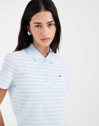 Tommy Jeans Essential - Polo ajust&eacute; &agrave; rayures - Bleu