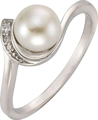 Zeeme Pearls Ring Silber 925 rhodiniert mit weißer Perle & Zirkonia